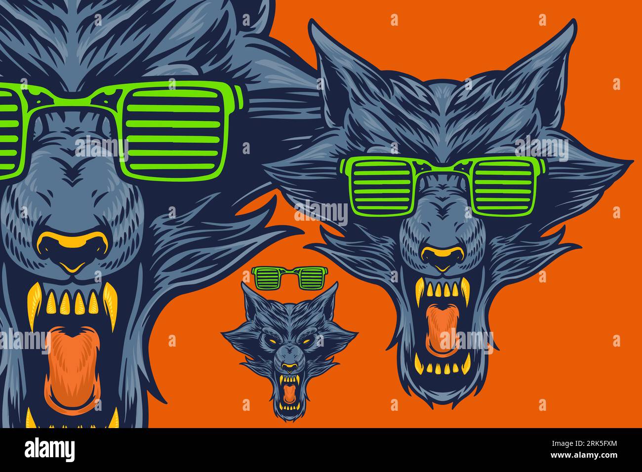 blue wolf with glasses head mascot vector illustration cartoon style ...