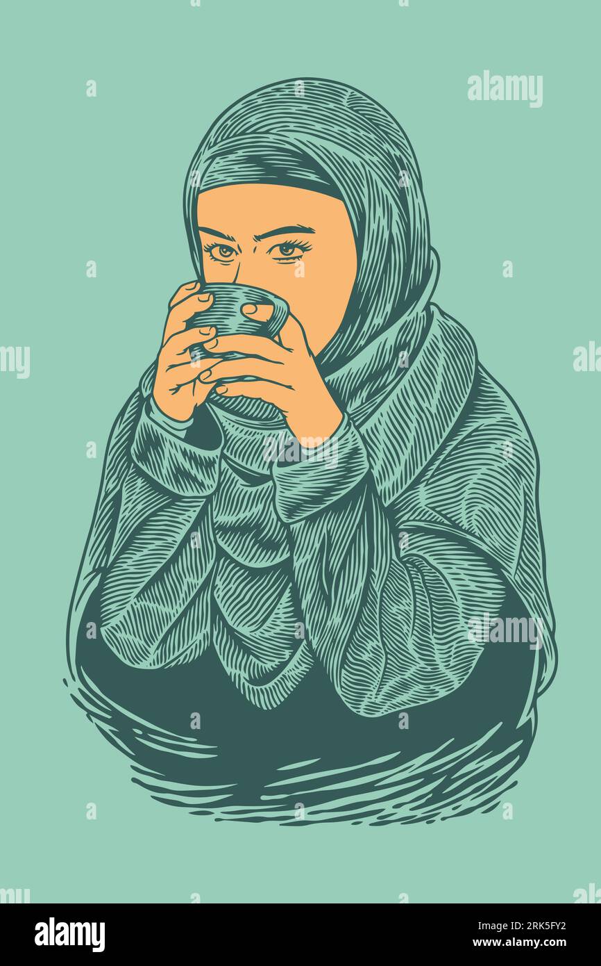 Woman Drinking Coffee Vector Illustration Stock Vector Image And Art Alamy