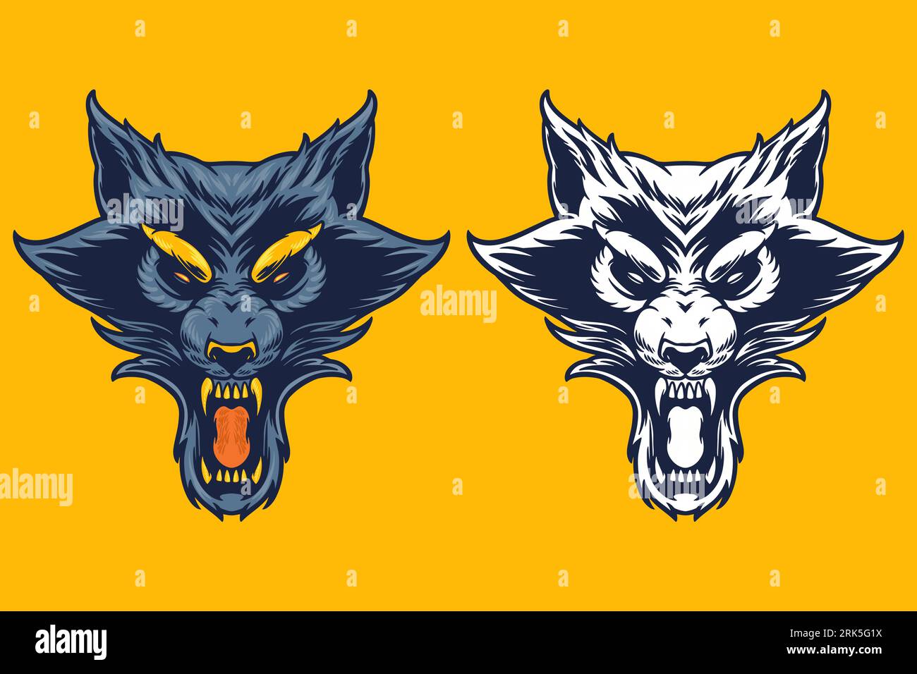 blue wolf head mascot poster vector illustration cartoon style Stock ...