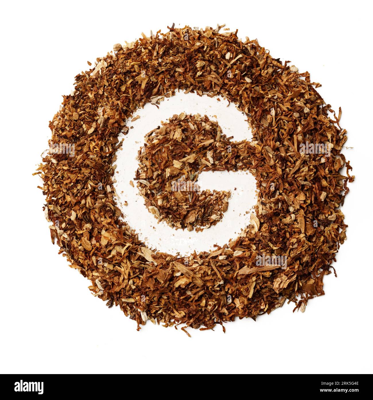 Letter G made of cigarettes dried smoking tobacco on white background ...