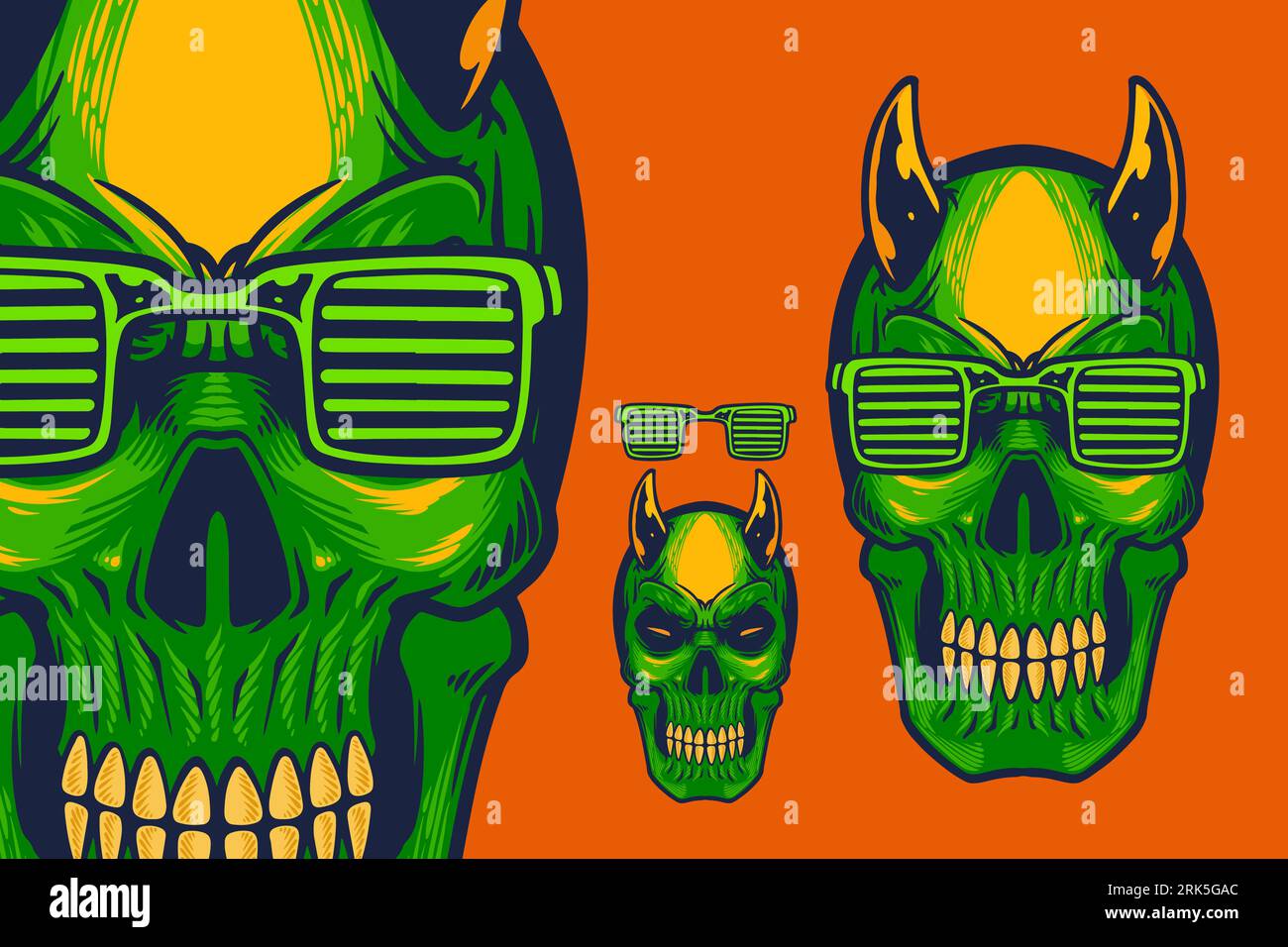 green skull with small horn and glasses head mascot vector illustration ...