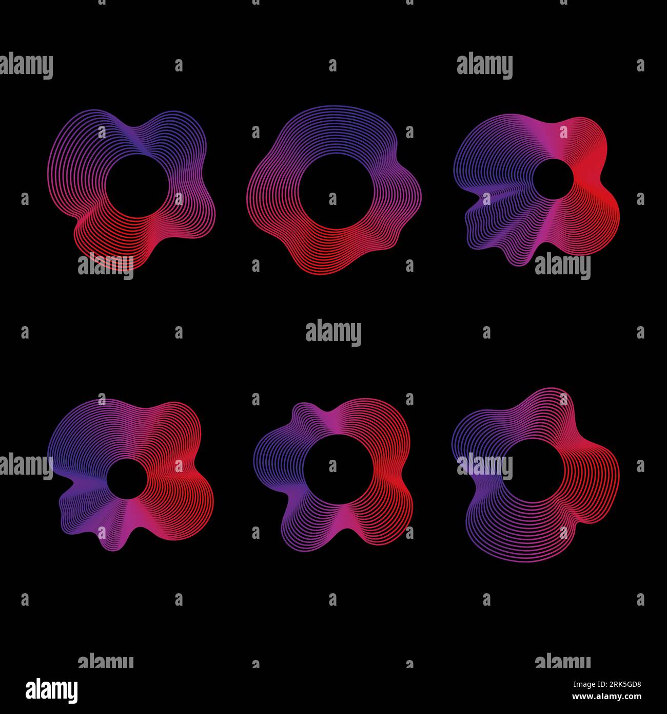 Set Circle of sound waves. Neon round music sound wave for equalizer. Radial sound wave curve ...