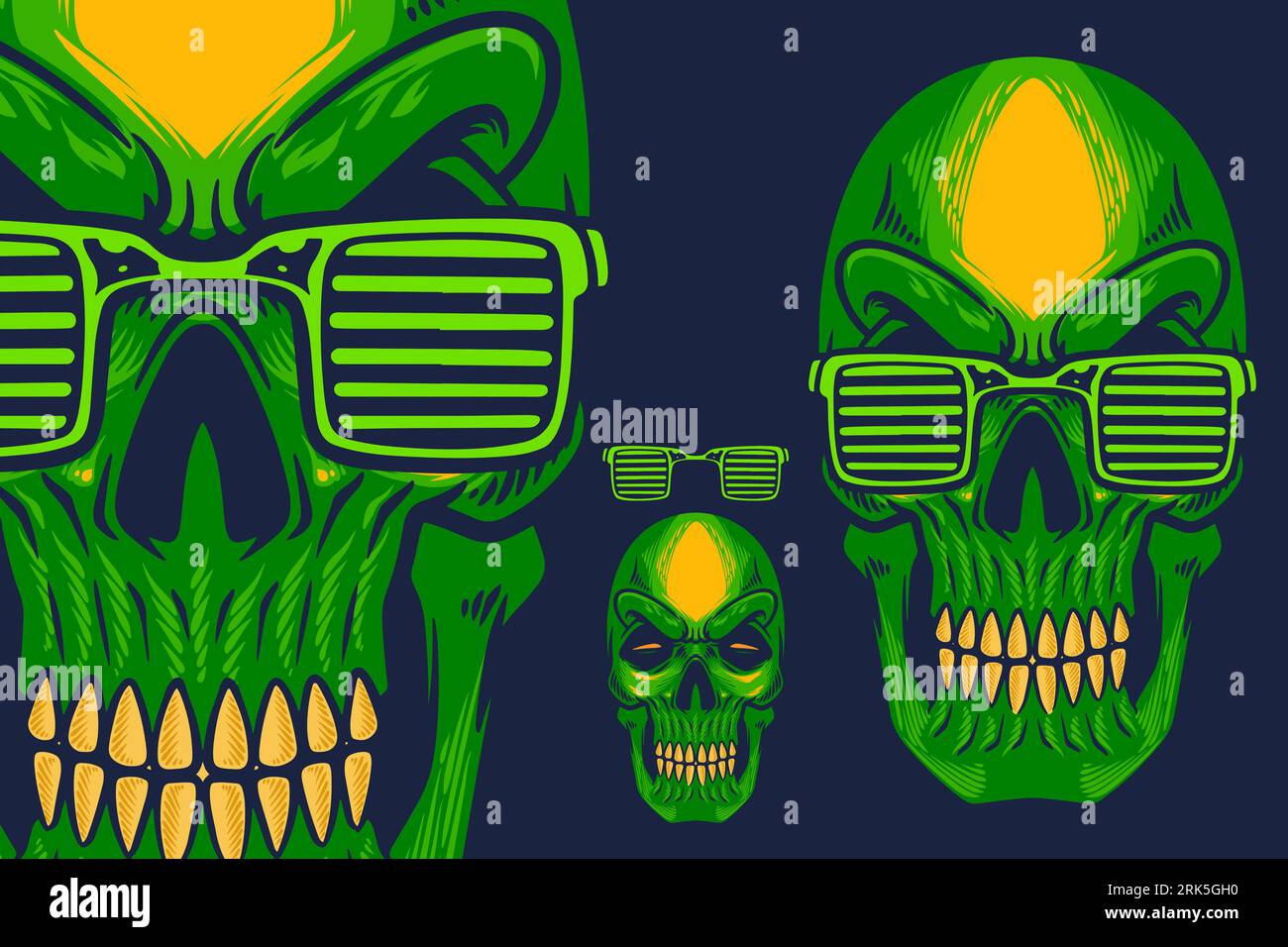 green skull with glasses head mascot vector illustration cartoon style ...