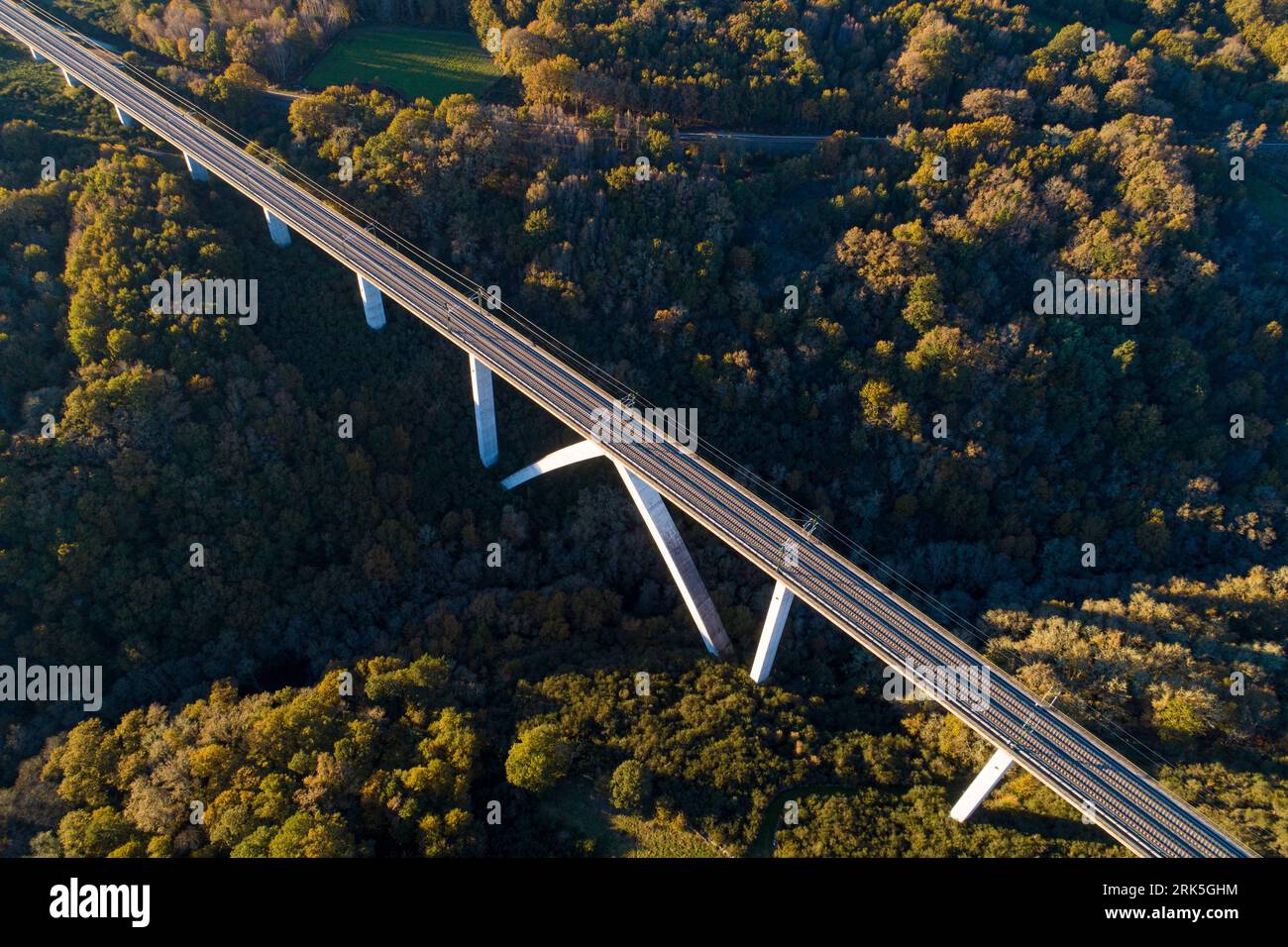 An aerial view of a high speed railway viaduct at sunset Stock Photo ...