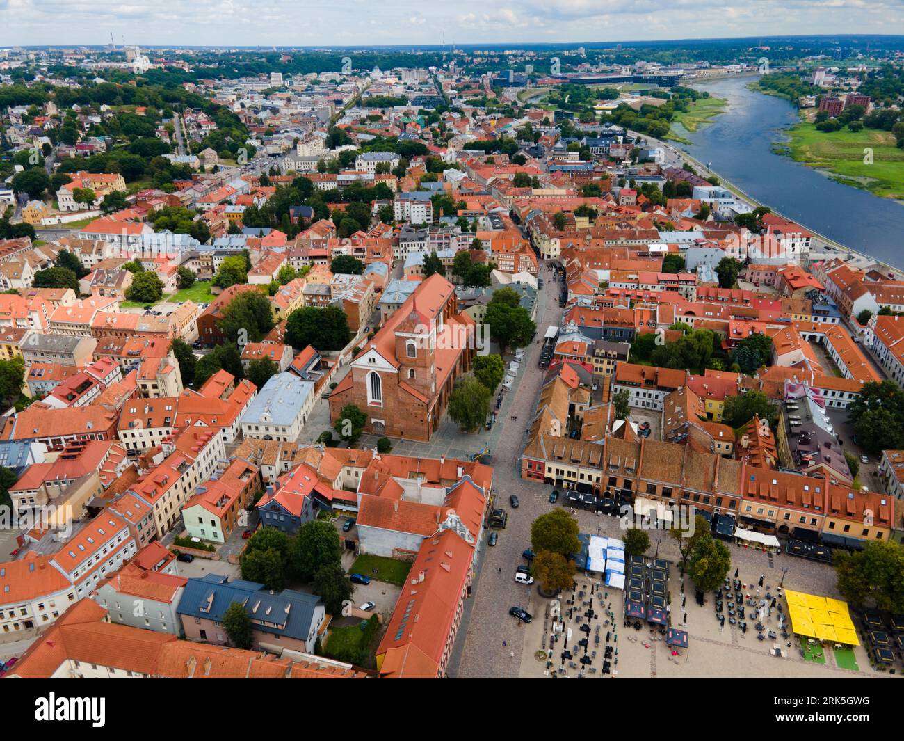 An aerial view of Kaunas Cathedral Basilica surrounded by vibrant ...