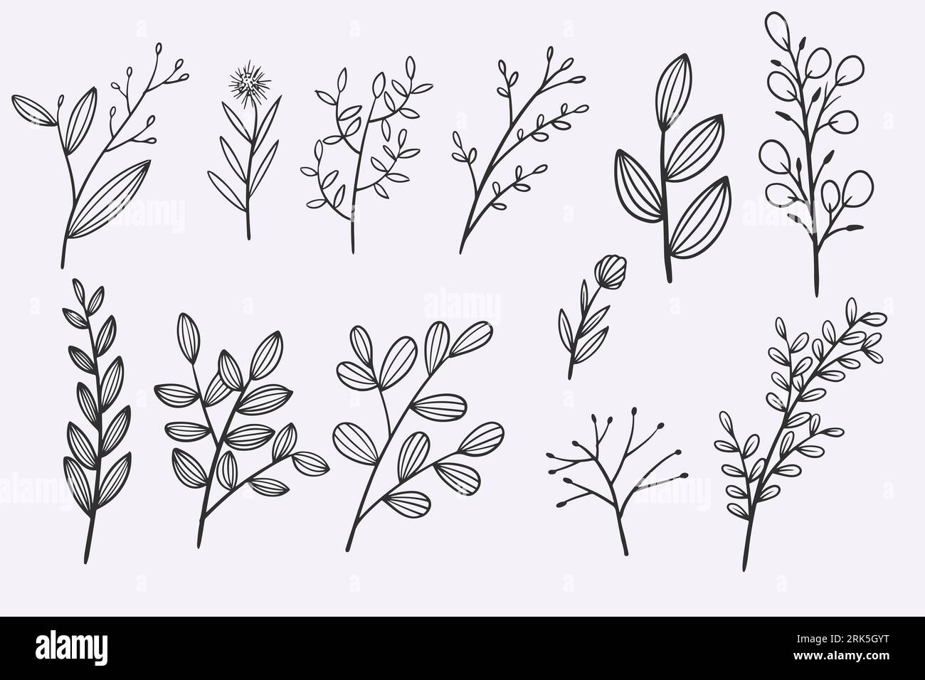 flower leaves doodle hand drawn vector illustration set Stock Vector ...