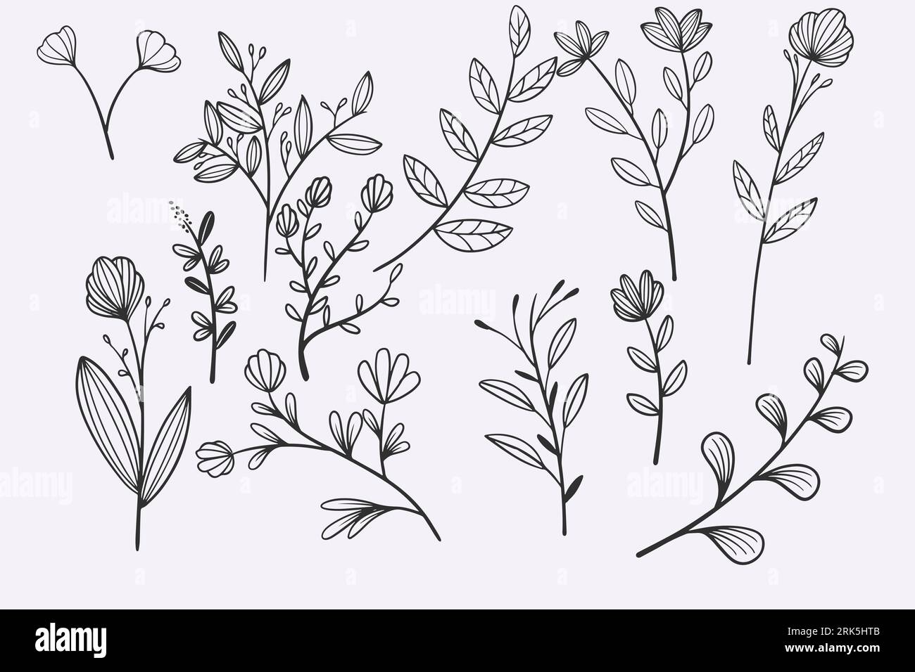 flower leaves doodle hand drawn vector illustration set Stock Vector ...