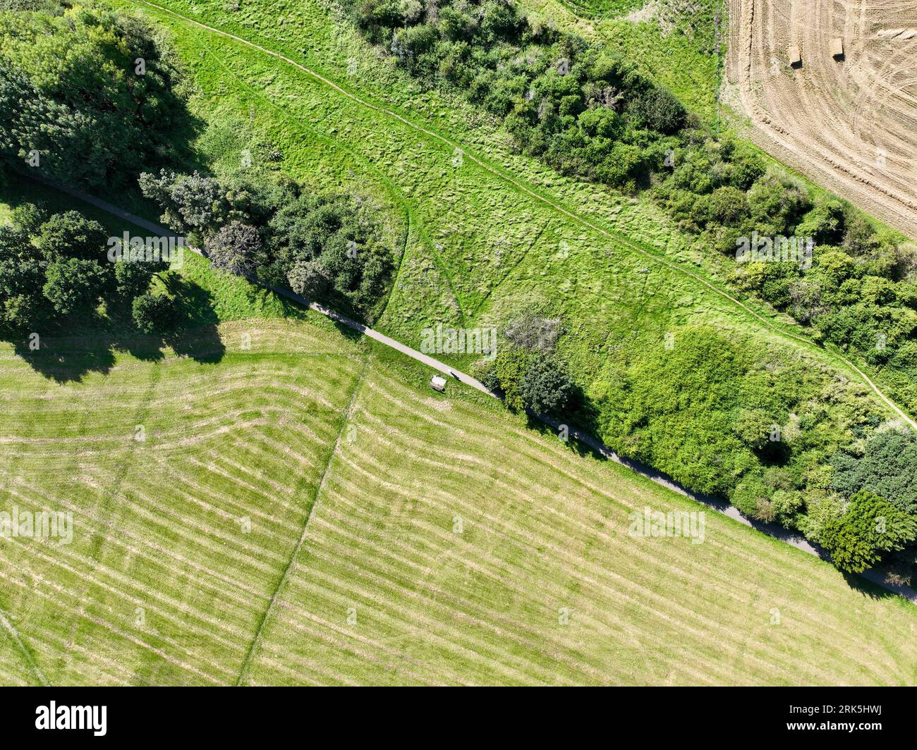 aerial view looking down on the patterns of fields and hedges Stock ...