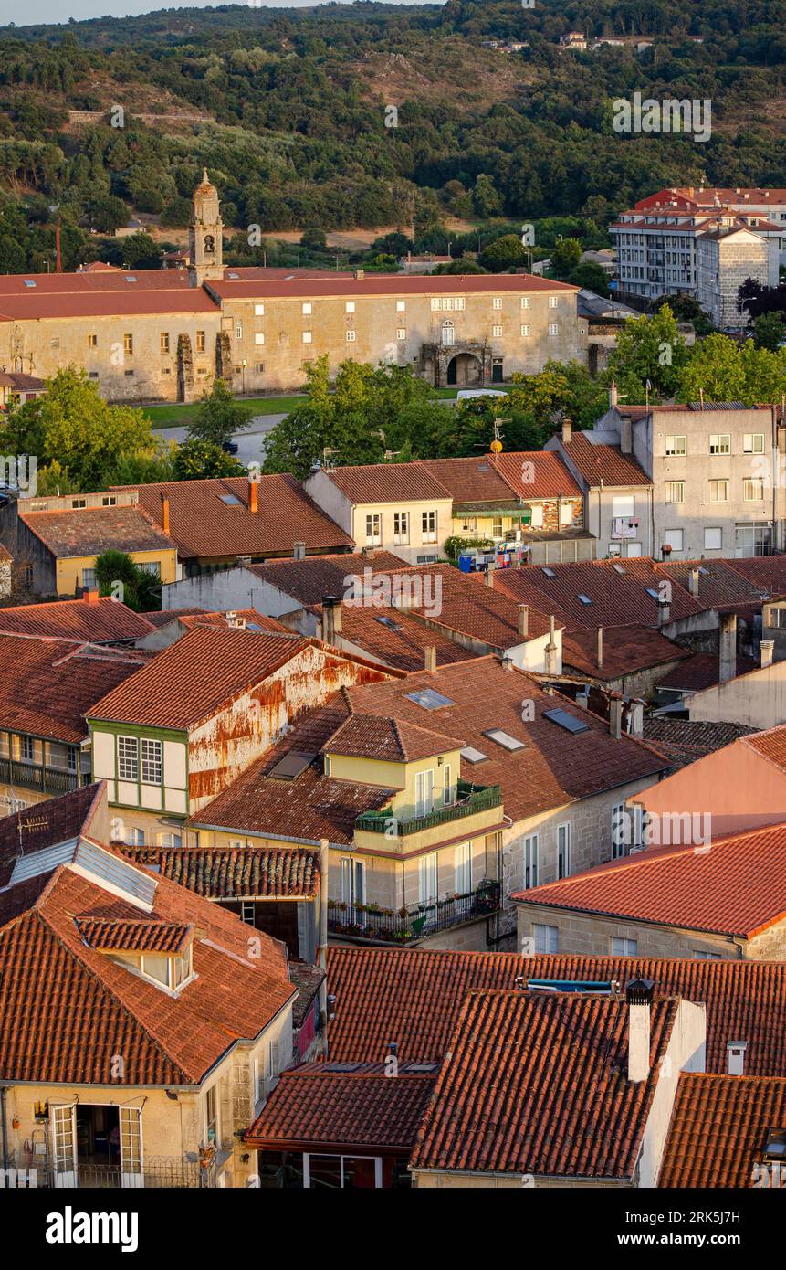 Aerial view of a picturesque European town, with colorful roofs of ...