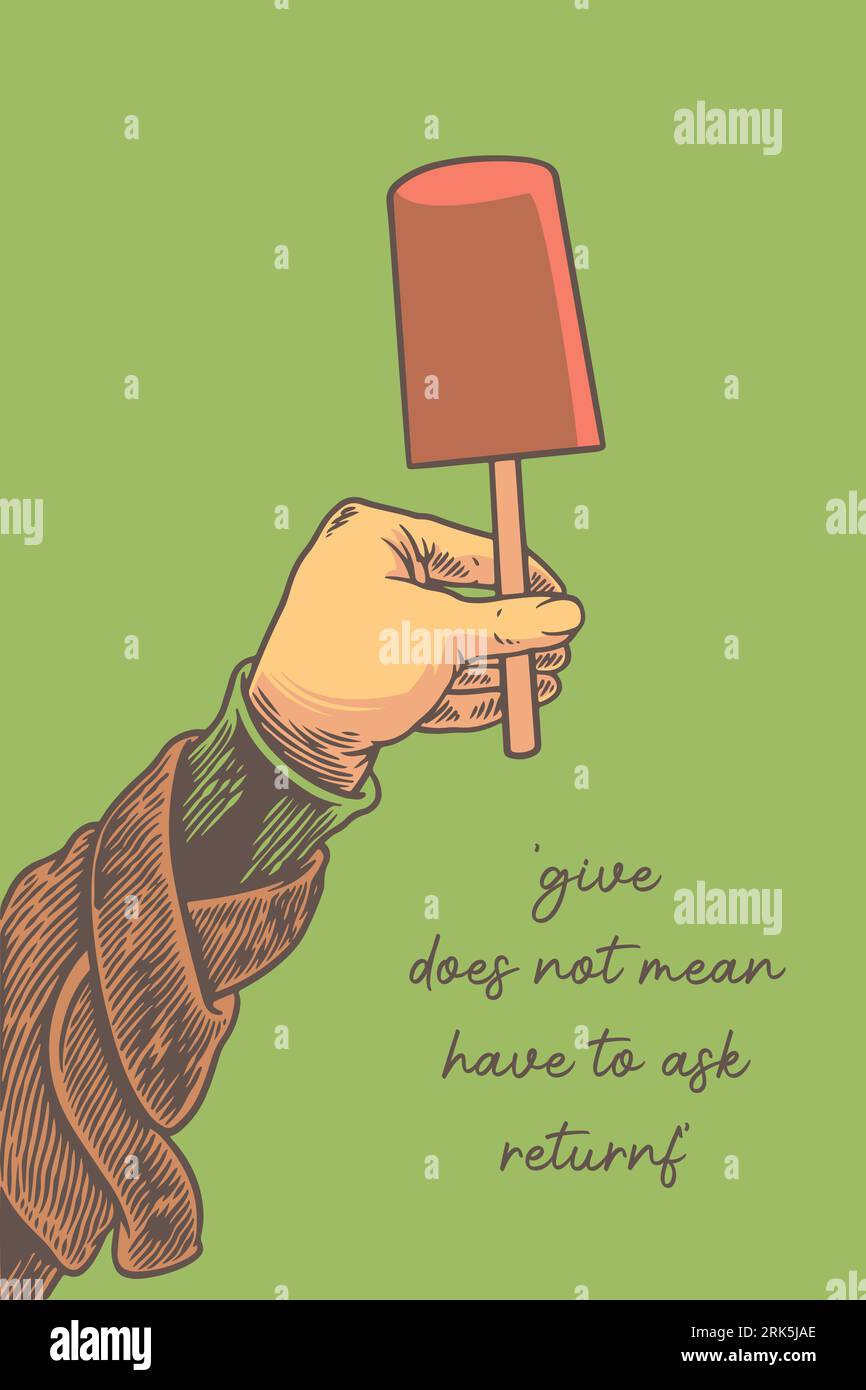 Hand Holding Ice Cream Motivation Concept Vector Illustration Stock