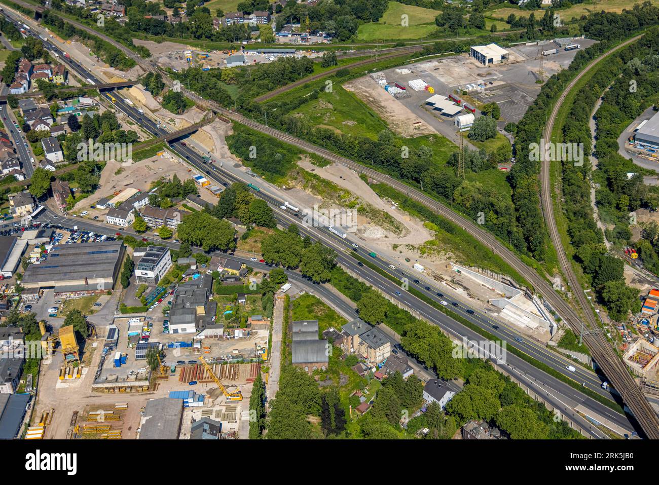 Aerial view, major construction site freeway junction Herne, freeway ...