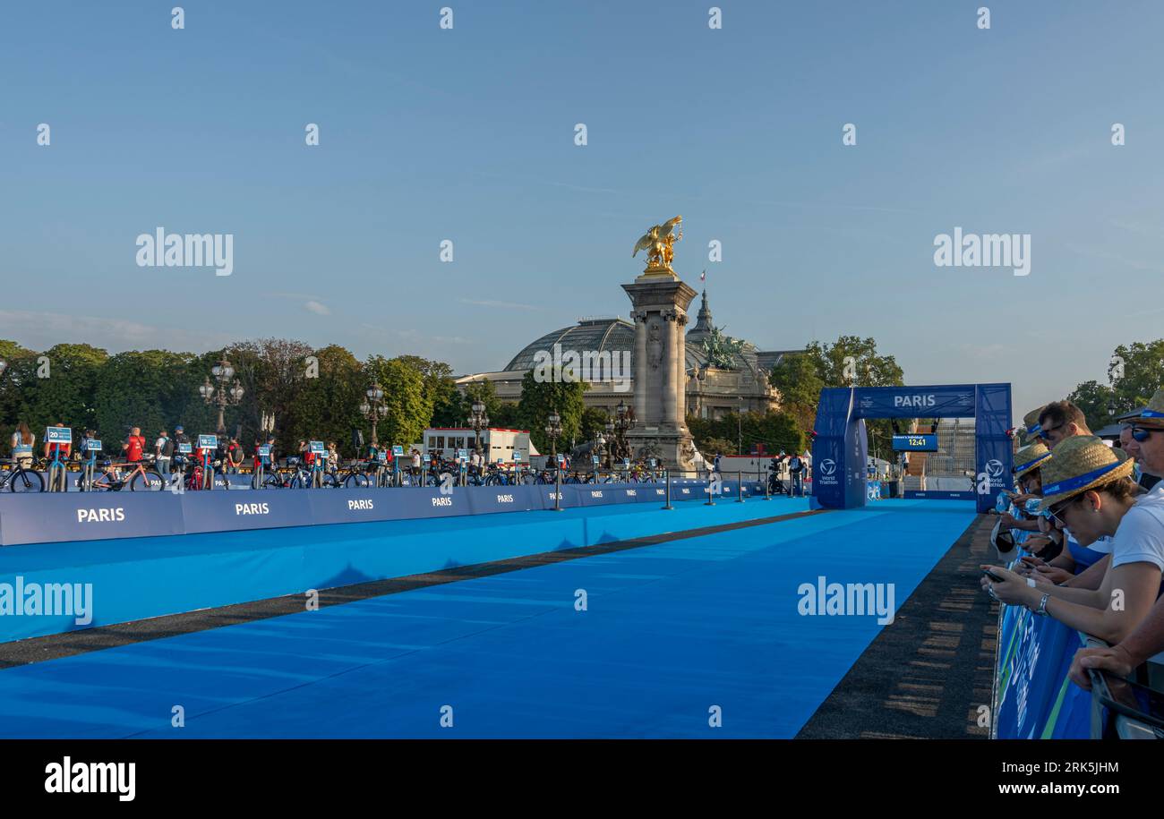 Paris, France - 08 17 2023: Paris 2024 triathlon test event. View of ...