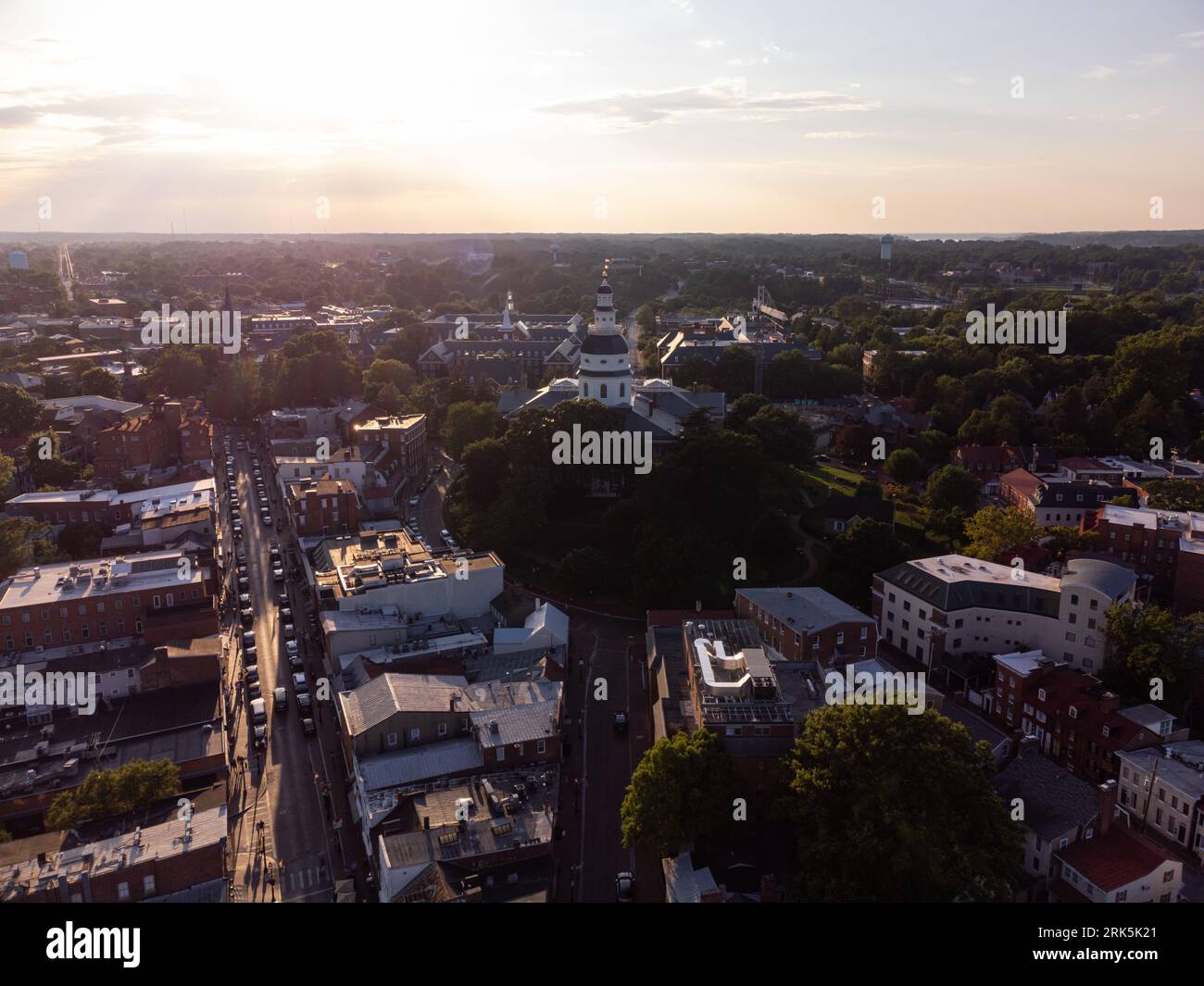 An aerial photo of downtown Annapolis Maryland during sunset Stock ...