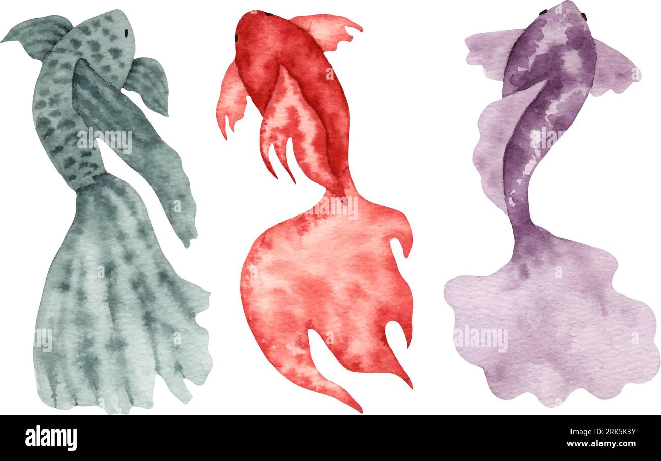 Set of stylized fish. Sea creatures. Simple design. Suitable for cards ...