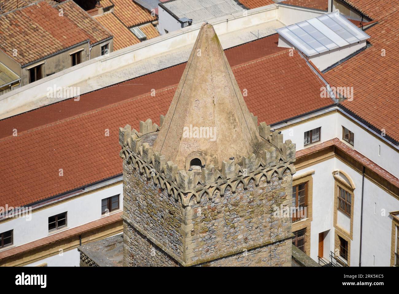 Scenic view of red clay tile rooftops in Cefalù one of the most ...