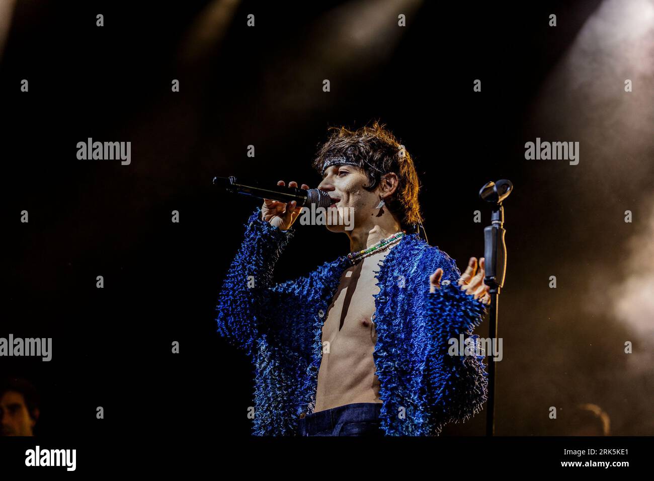 A young Caucasian artist singing at a concert Stock Photo - Alamy