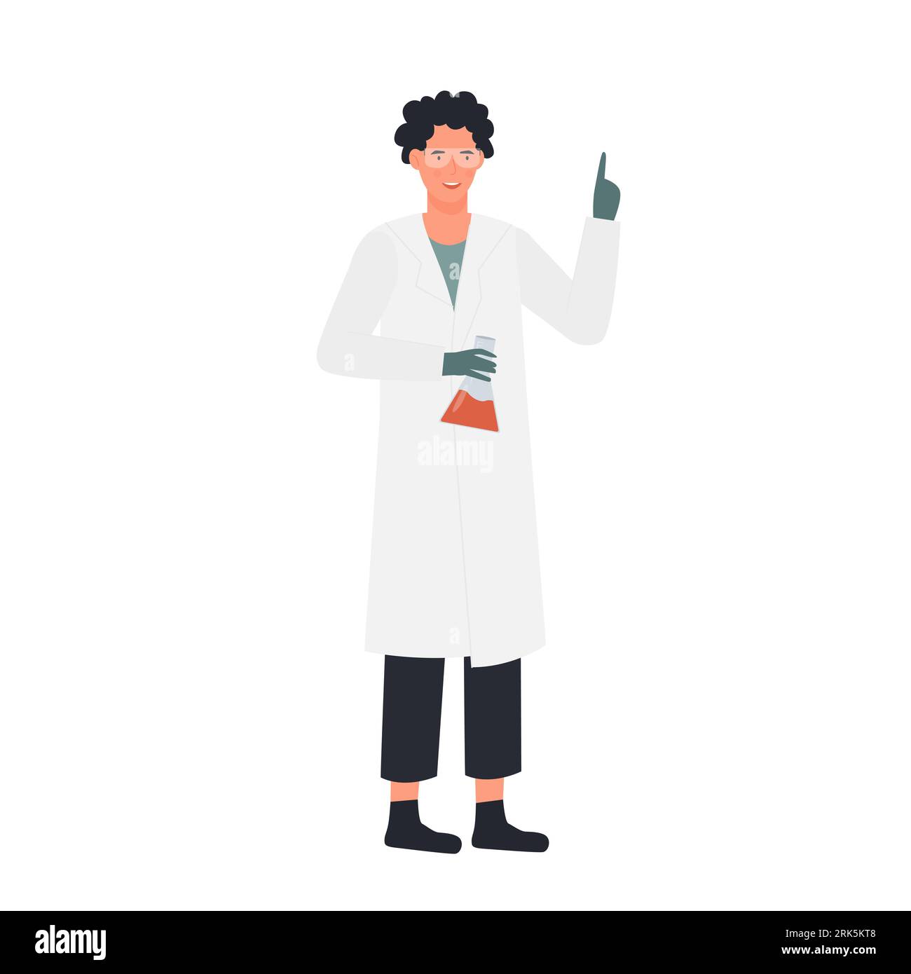 Scientist with pointing finger. Researcher in standing pose vector ...