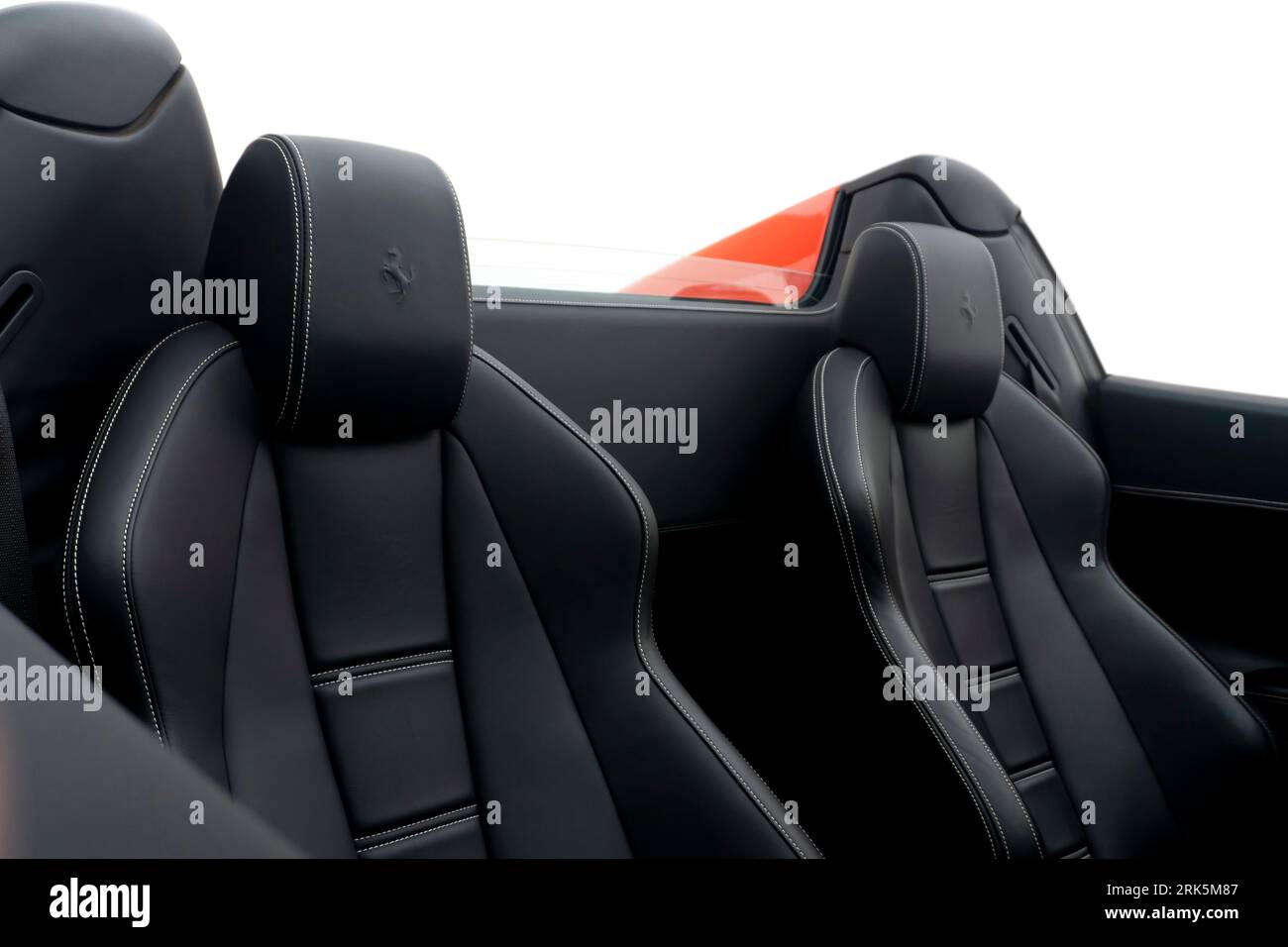The inside of a luxury Ferrari, showcasing the leather upholstery and ...