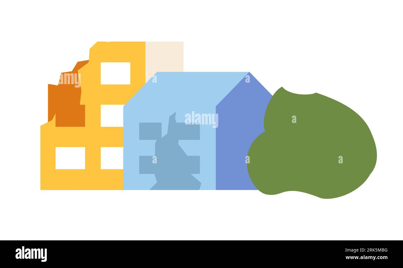 Broken residential buildings semi flat colour vector object Stock ...