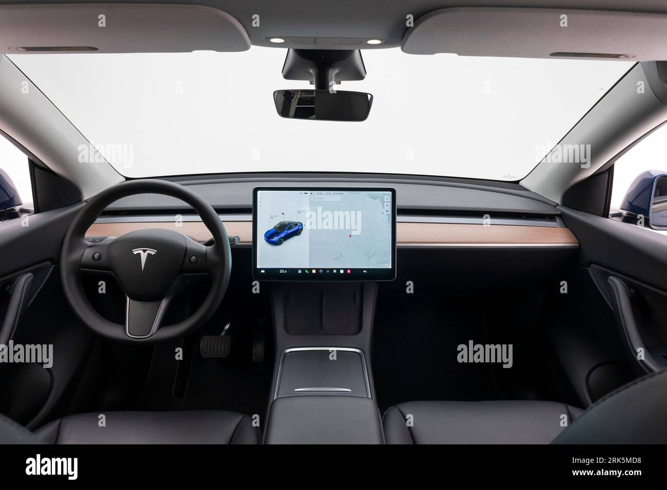 The interior of the Tesla car with a small monitor Stock Photo - Alamy