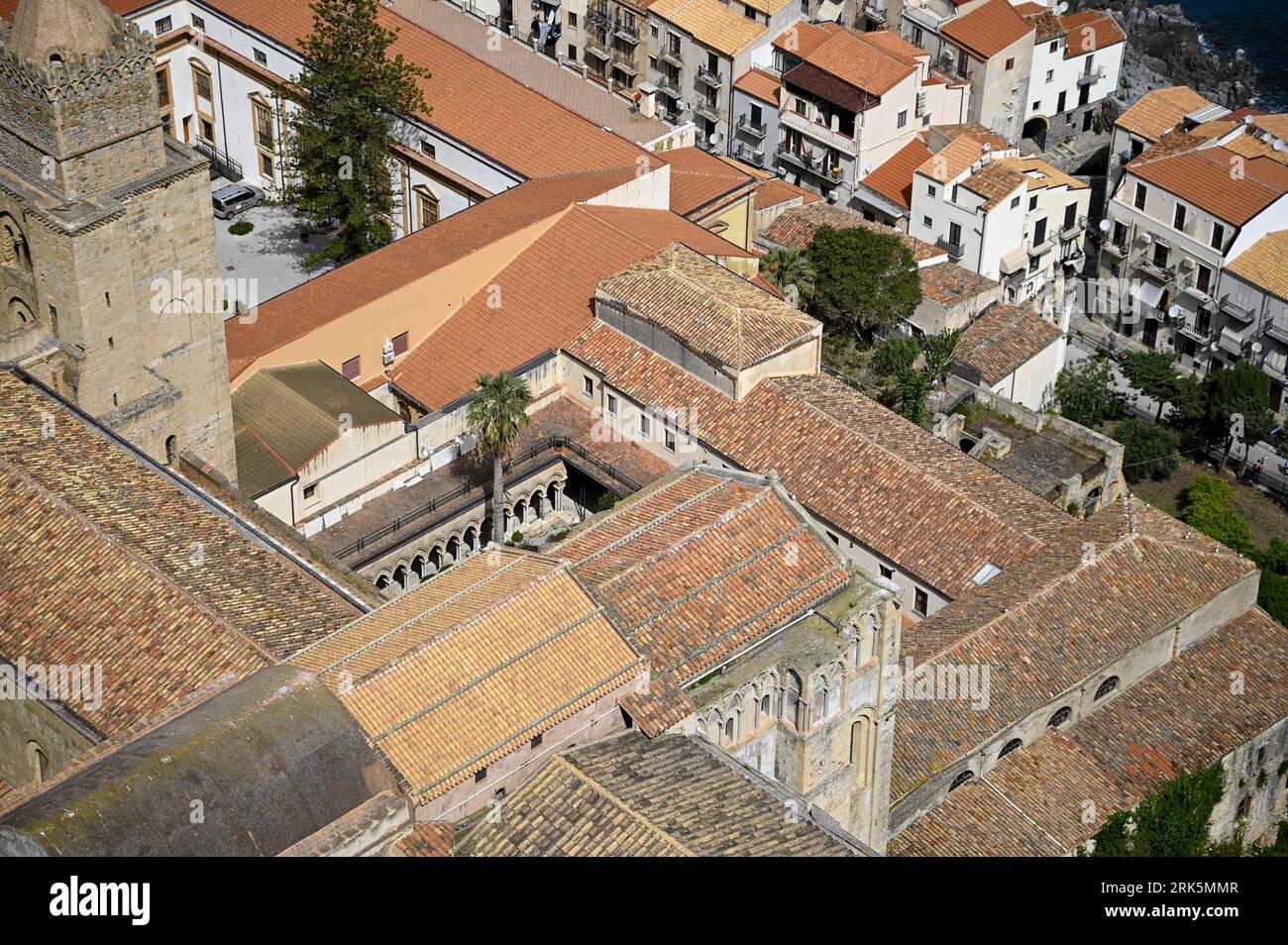 Scenic view of red clay tile rooftops in Cefalù one of the most ...