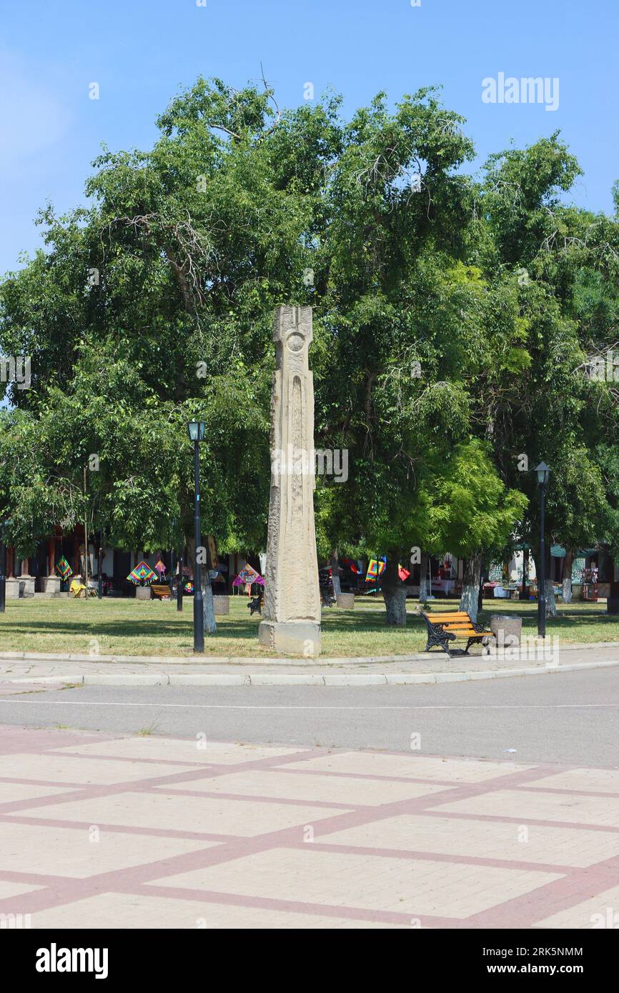 View of column on the territory of medieval fort in Soroca, Moldova ...