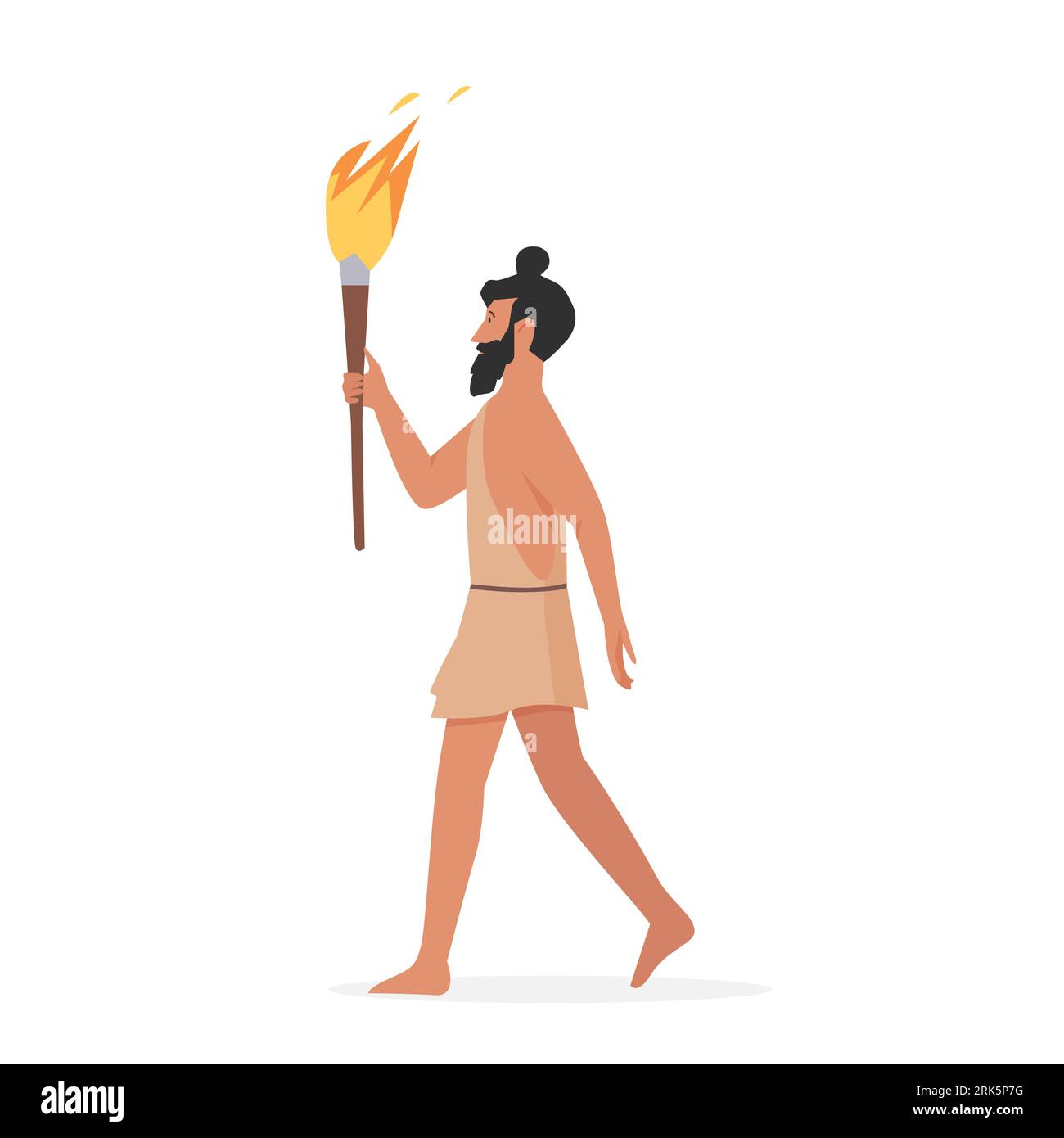 Stone age man with fire. Primitive people and old lifestyle, ancient ...