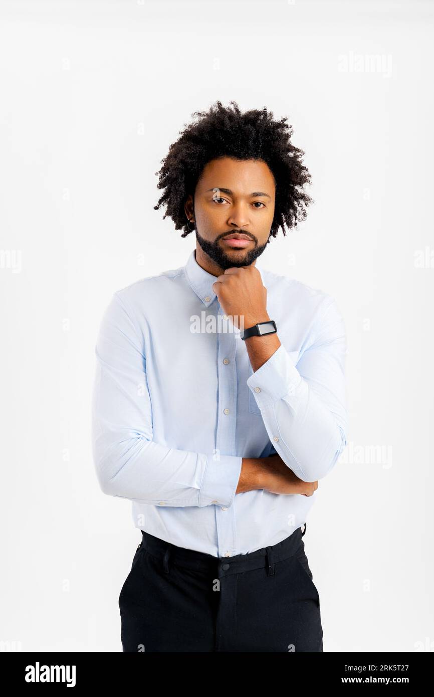 Serious pensive young african american businessman 30s wearing classic ...