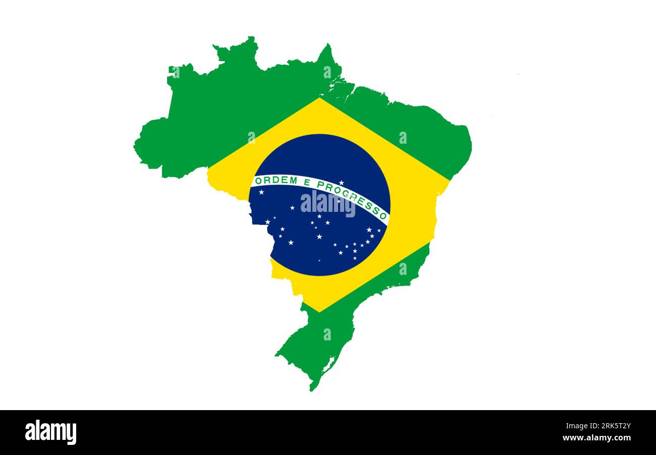 An illustration of the map of Brazil with its flag on a white ...