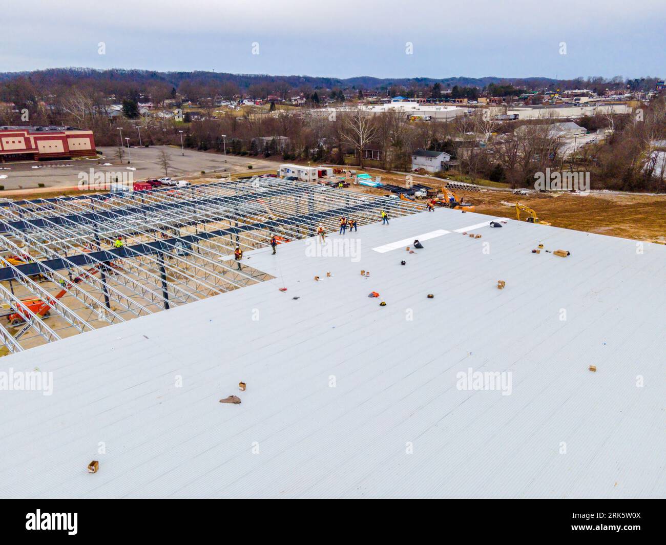 Aerial view construction site cranes hi-res stock photography and ...