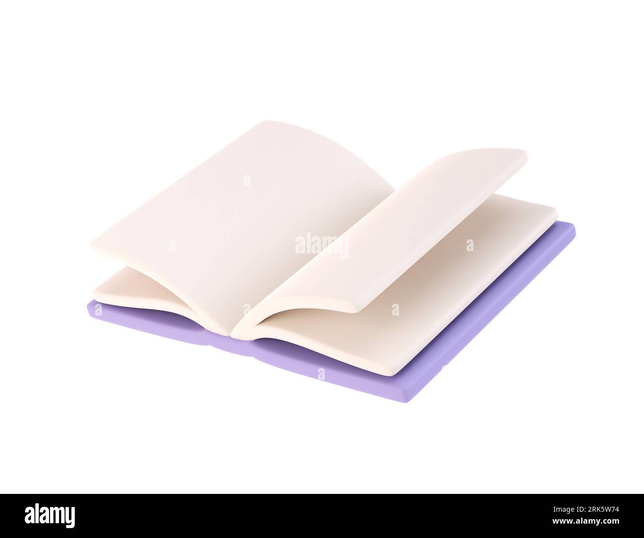 3d icon open book school, diary with white paper blank pages and ...