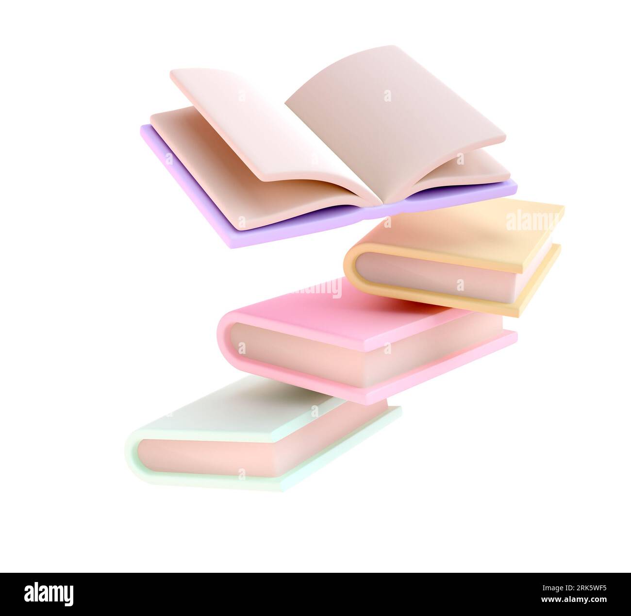 3D Stack of Books falling down in air and one open book Icon. Isolated ...