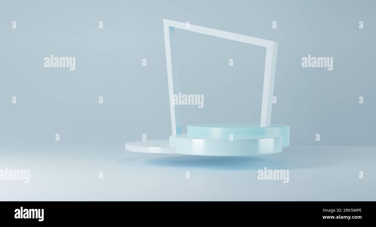 Minimalist round podium with gate and scene with 3d blue rendering ...