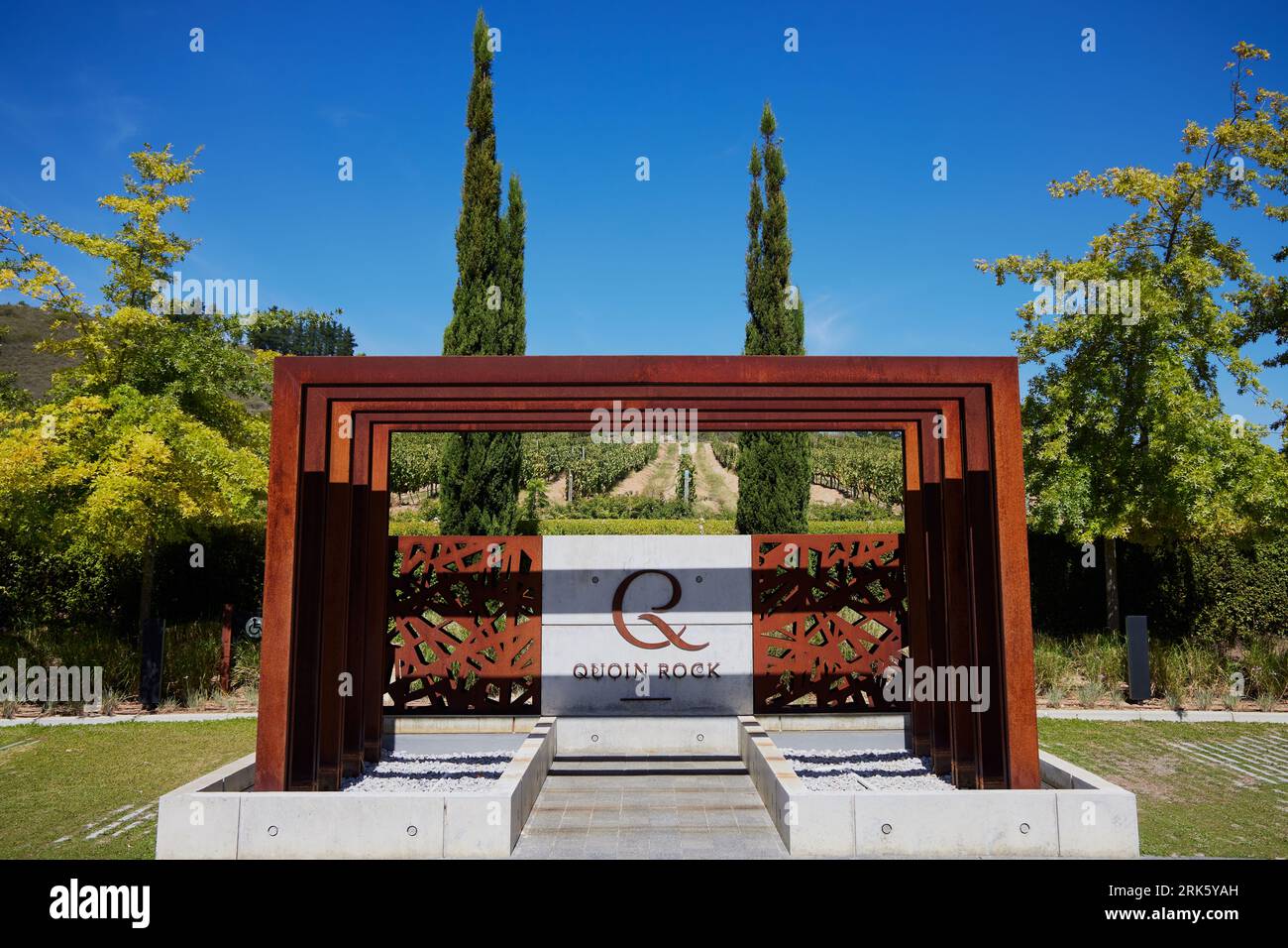 The gate of Quoin Rock Wine Estate, Stellenbosch, South Africa Stock ...