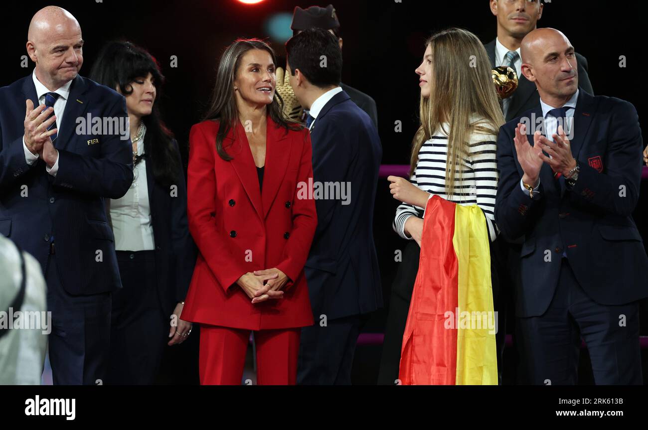 Spanish FA president Luis Rubiales on the presentation stage alongside ...