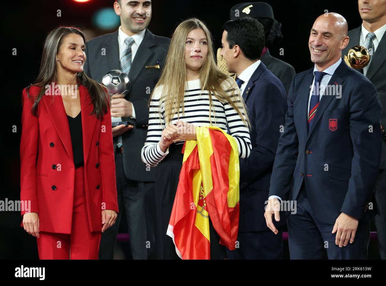 Spanish FA president Luis Rubiales on the presentation stage alongside ...