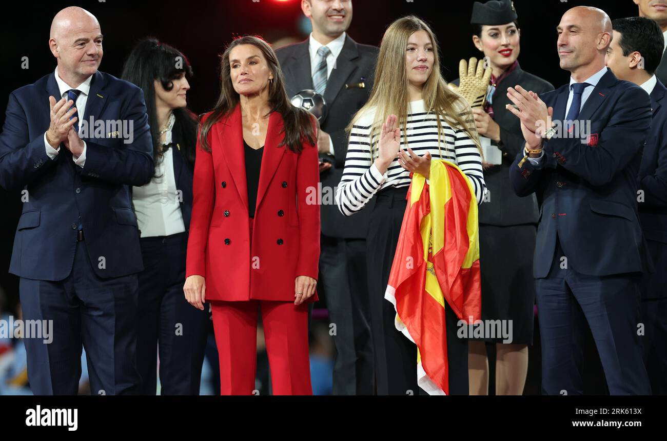 Spanish FA president Luis Rubiales on the presentation stage alongside ...