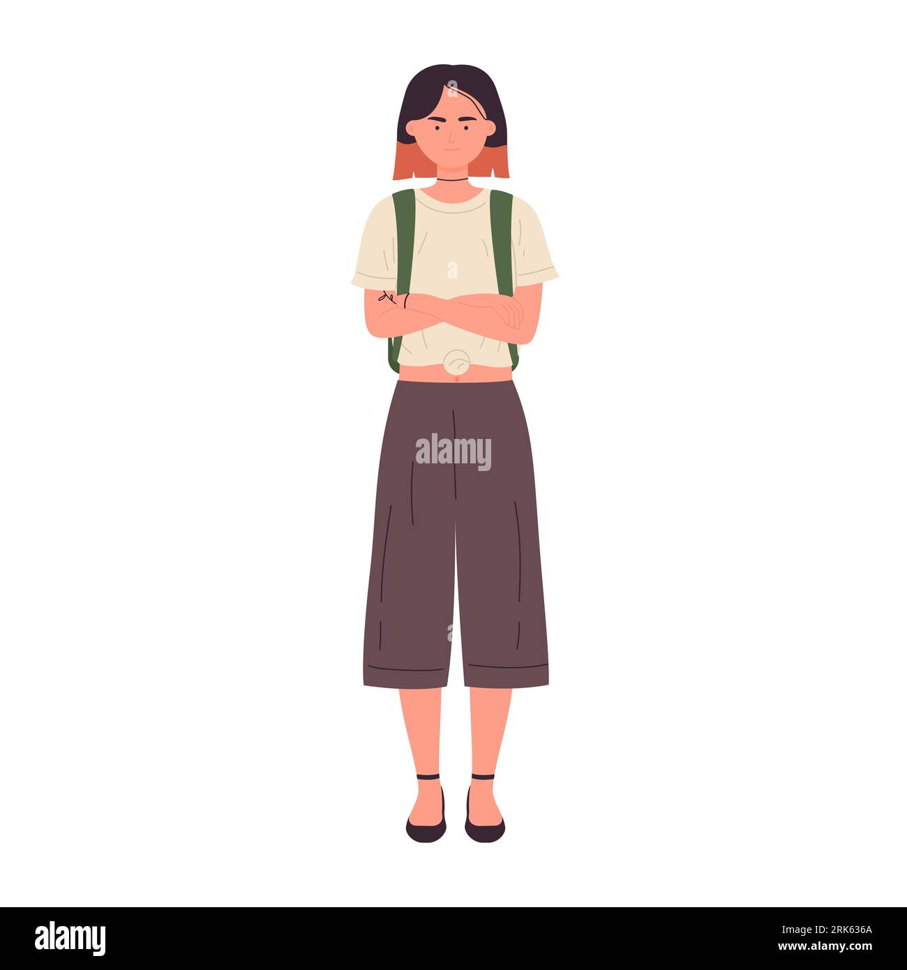 Angry student girl. Female pupil in standing pose, teen girl with ...