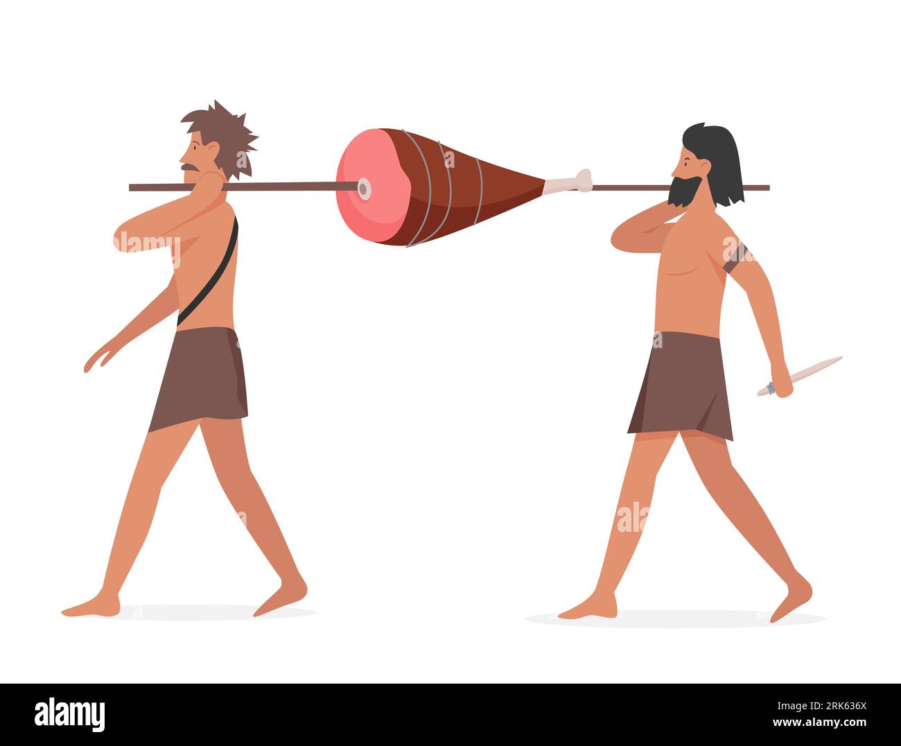 Primitive people with prey. Ancient hunting, stone old age lifestyle ...