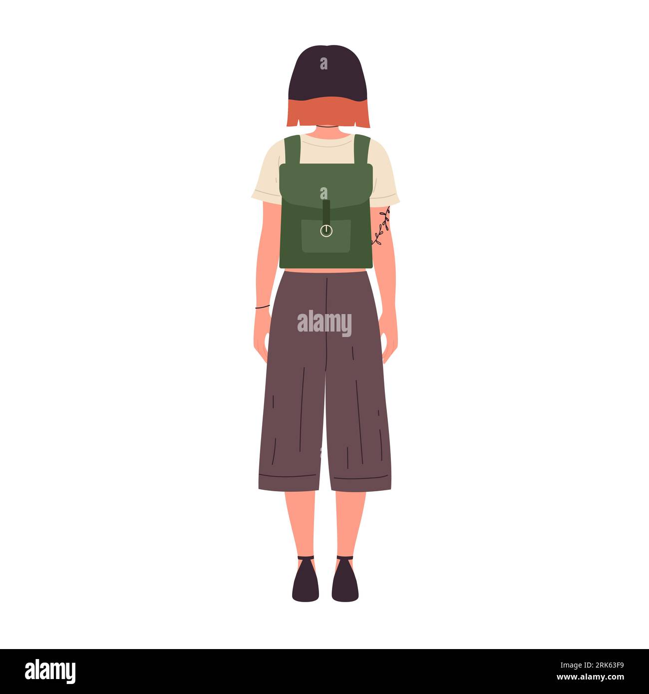 Back view of standing student girl. Teen lady with backpack vector ...