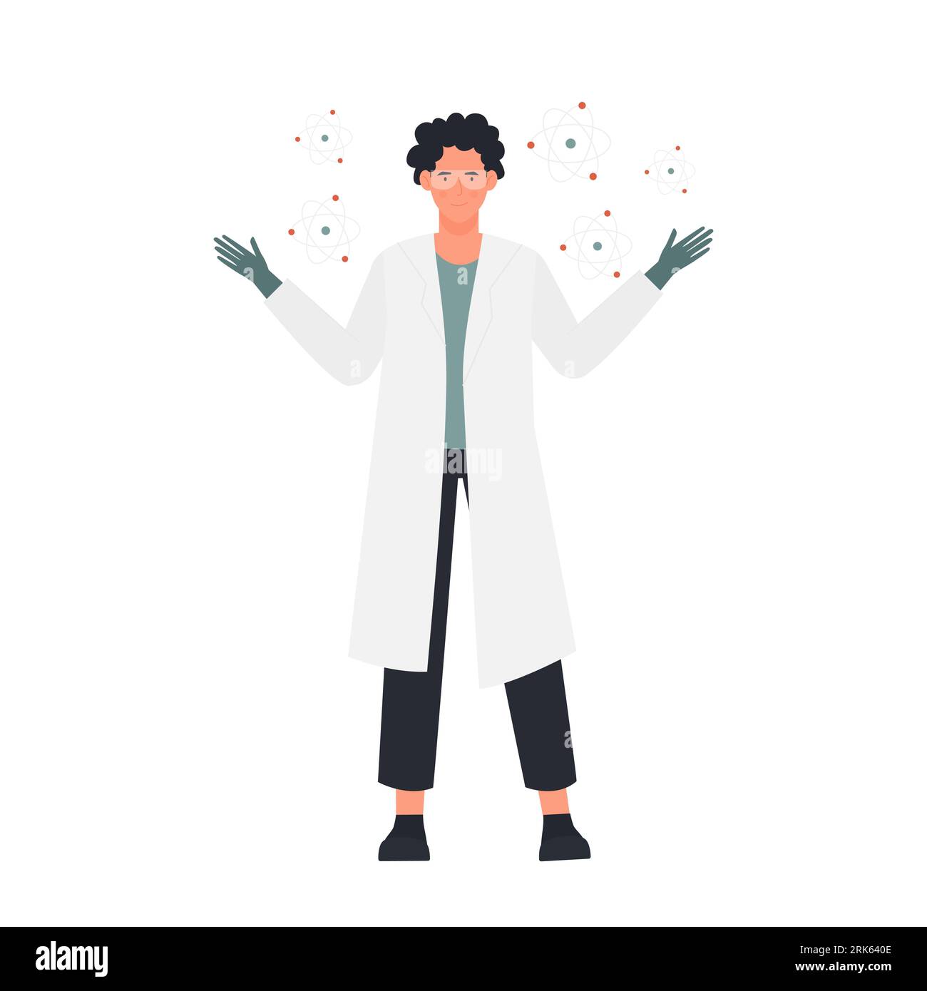 Standing confused scientist. Puzzled researcher in white coat vector ...
