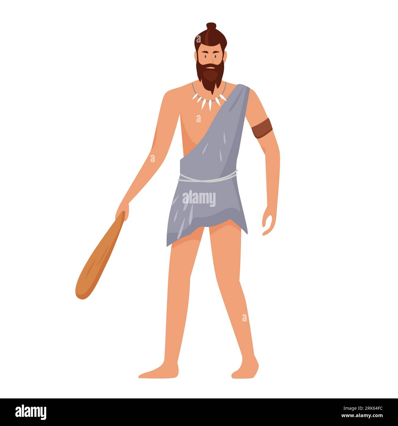 Ancient man with primitive instrument. Stone age hunting tools ...