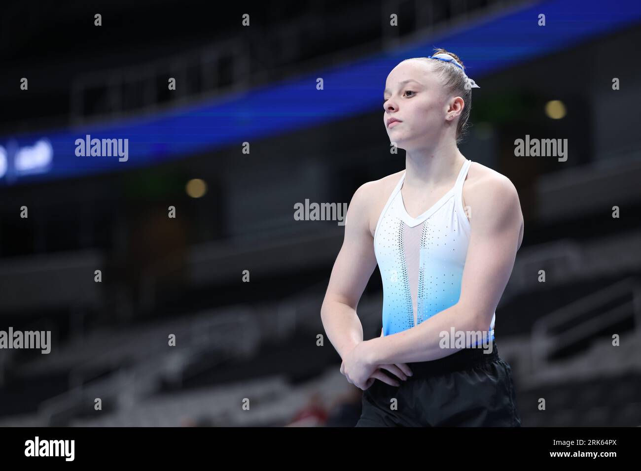 August 23, 2023: Gymnast Nola Matthews during podium training at the U ...