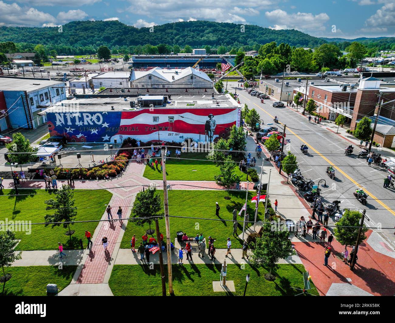 An aerial view of a crowd of locals showing their support for the ...