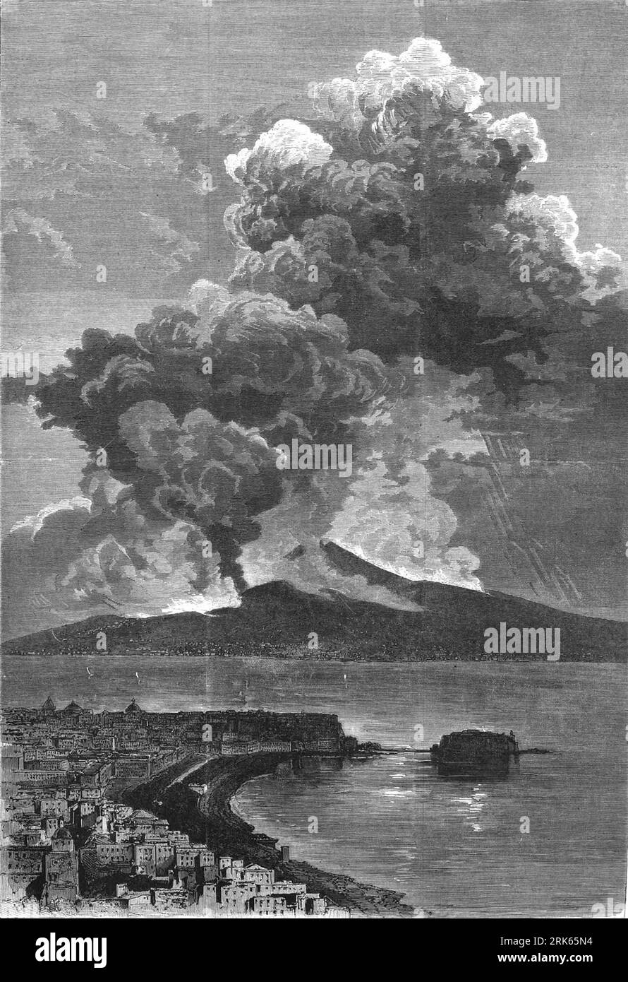The eruption of Mount Vesuvius in 1872. Contemporary print based on ...