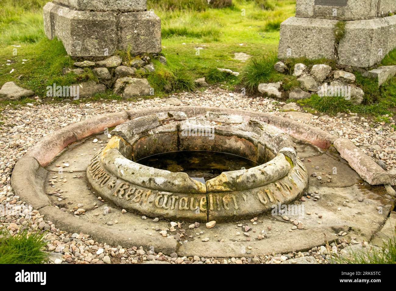 A close-up view of an ancient stone basin carved into the rock Stock ...