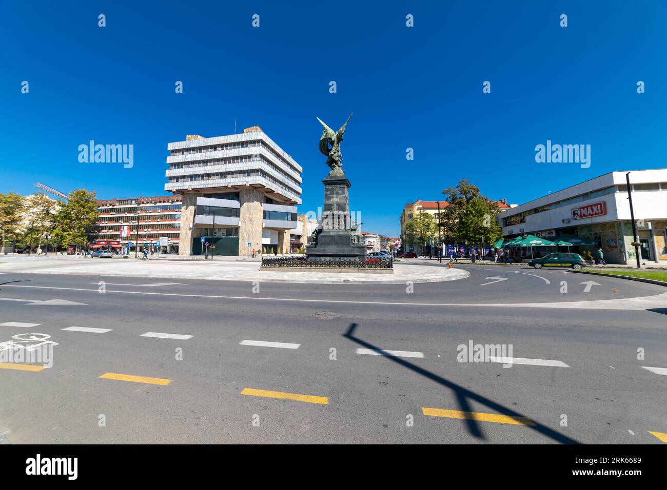 Krusevac city center. Monument to the Heroes of Kosovo in the center of ...