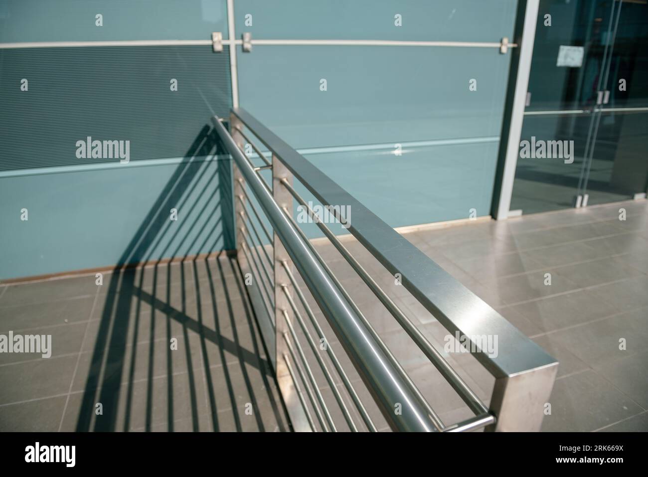 modern building balustrade, detail in polished and satin steel, the ...