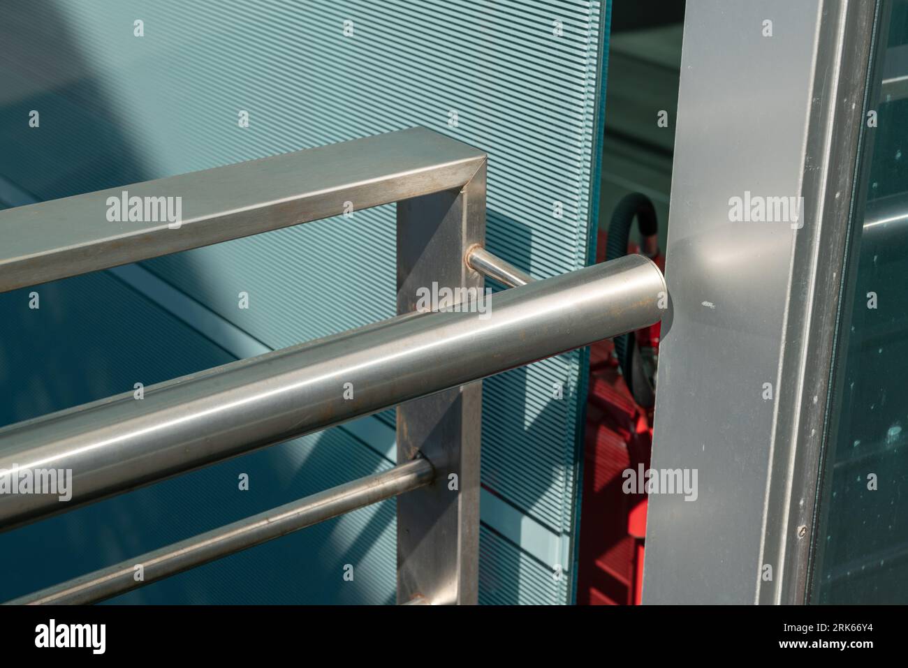 modern building balustrade, detail in polished and satin steel, the ...