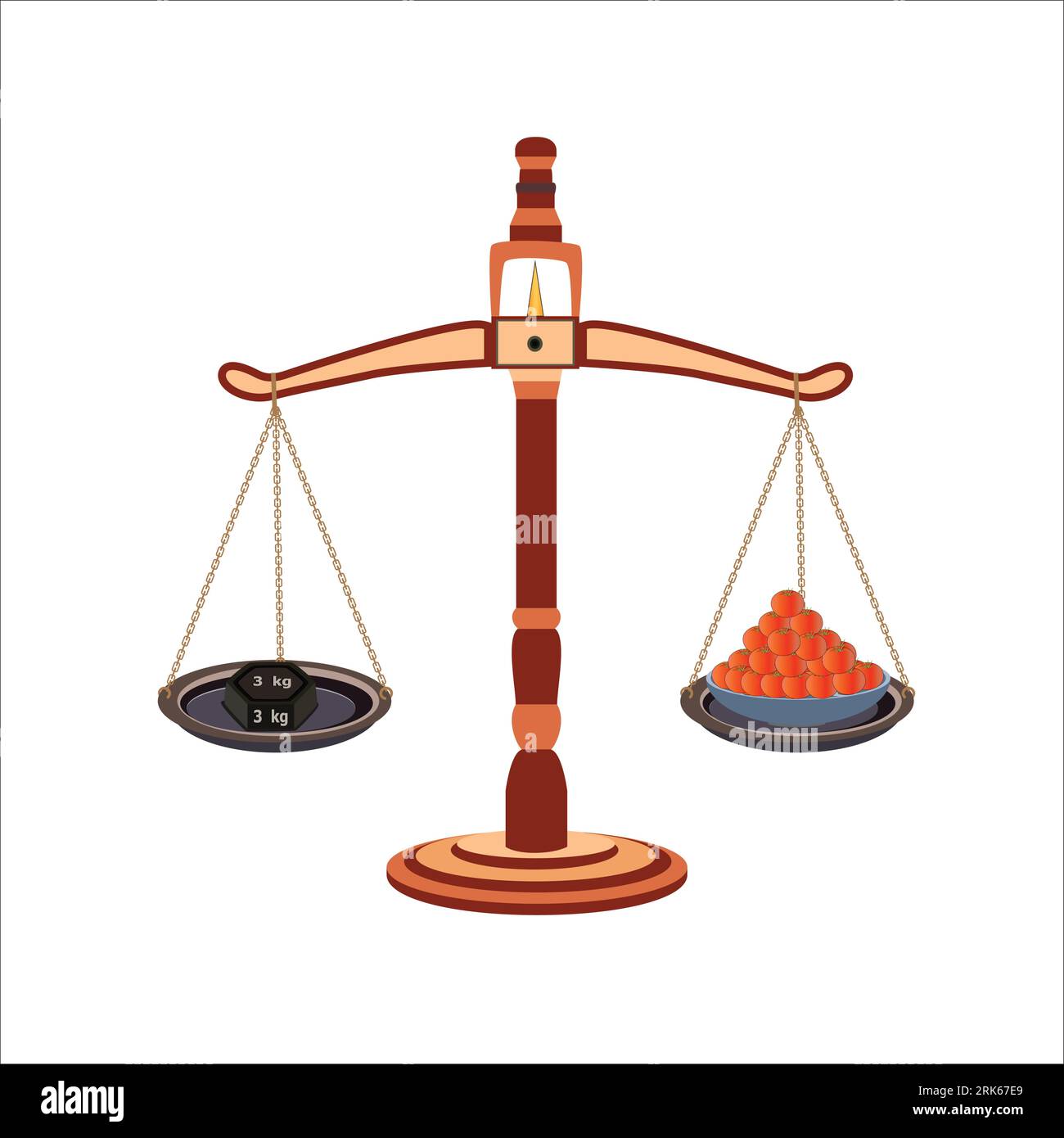 Weight balance scale 3kg weight stone and tomato. equal balance ... Weight balance scale 3kg weight stone and tomato. equal balance ...